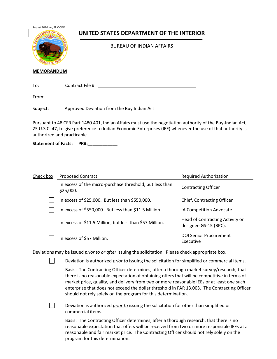 Approved Deviation Form the Buy Indian Act - Fill Out, Sign Online and ...