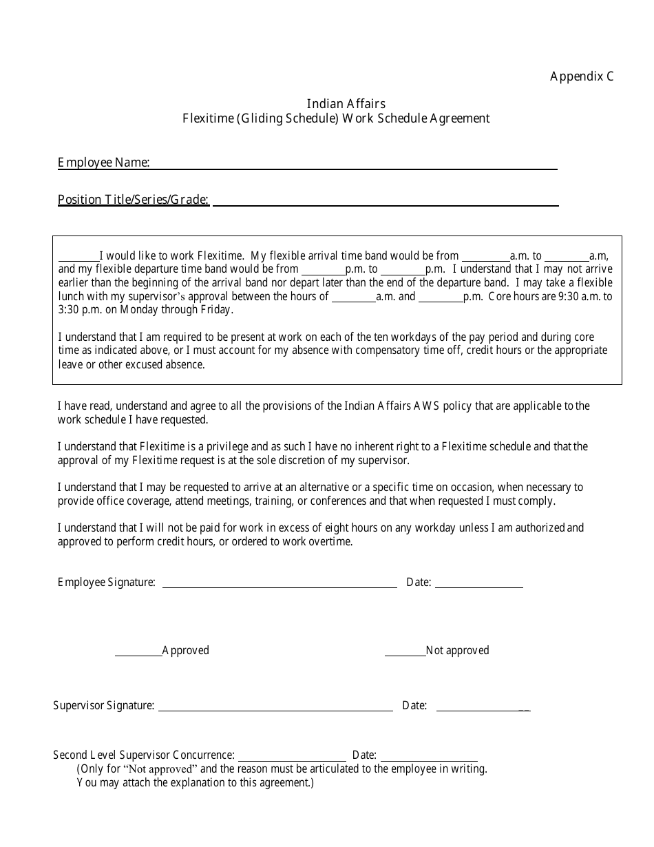 Flexitime (Gliding Schedule) Work Schedule Agreement - Fill Out, Sign ...