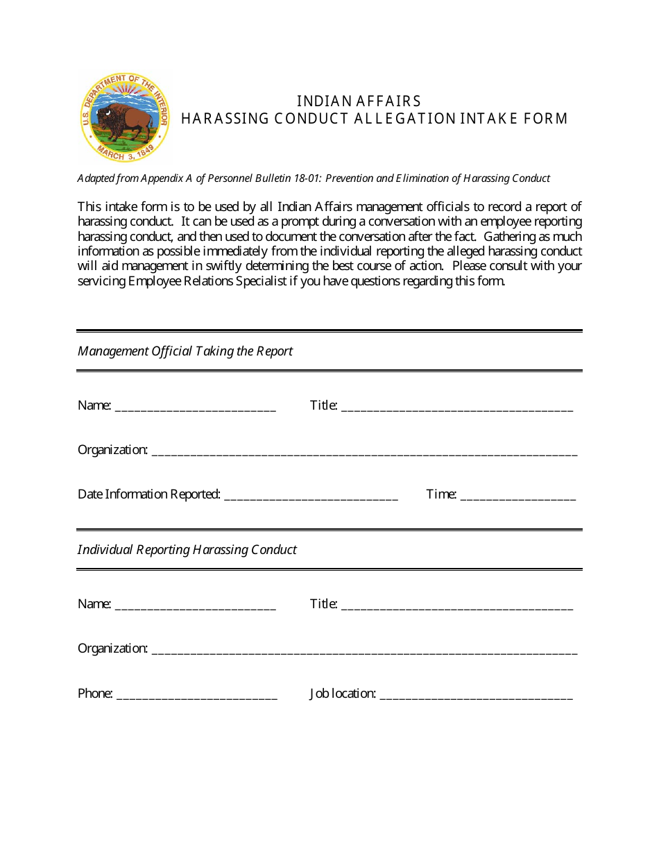 Harassing Conduct Allegation Intake Form - Fill Out, Sign Online and ...
