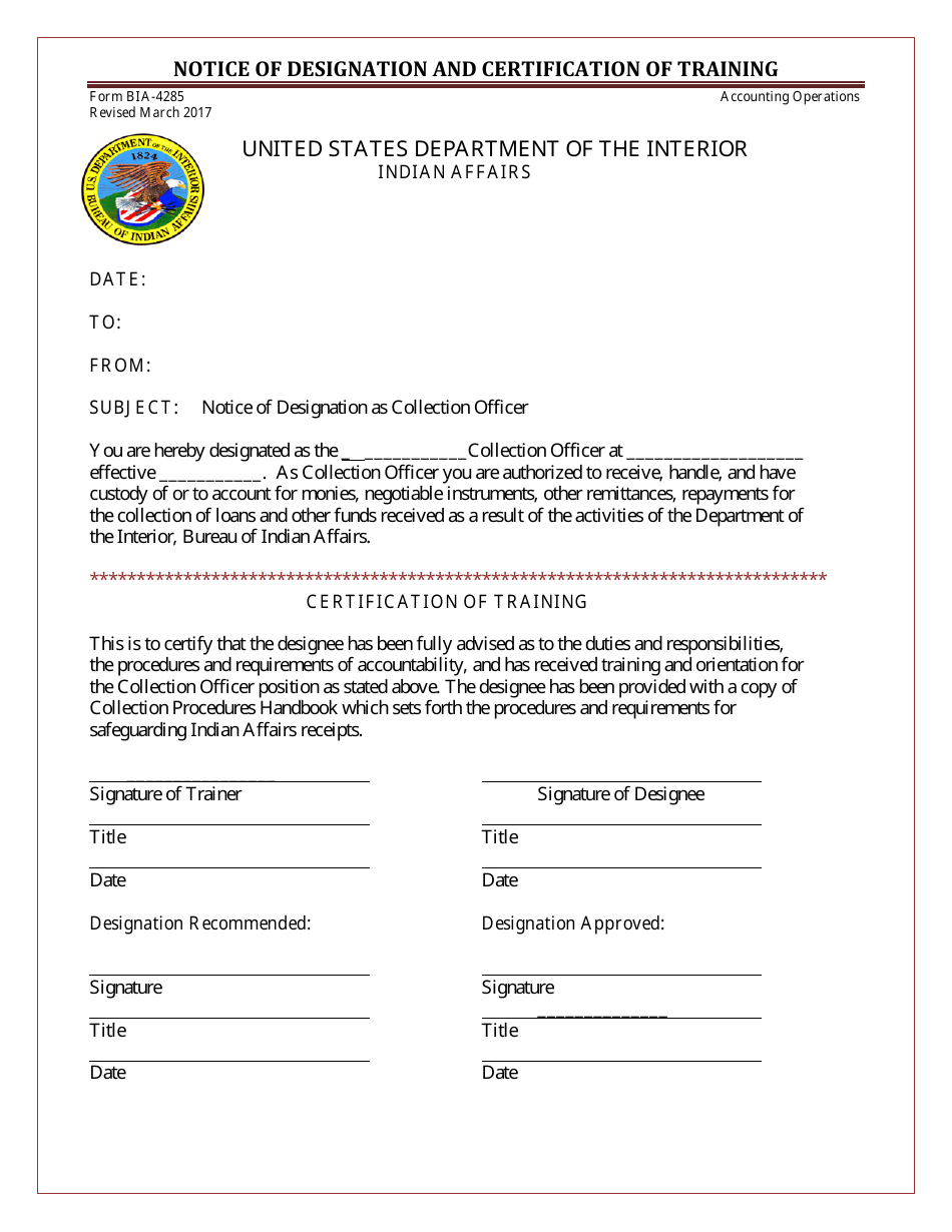 BIA Form 4285 - Fill Out, Sign Online and Download Printable PDF ...