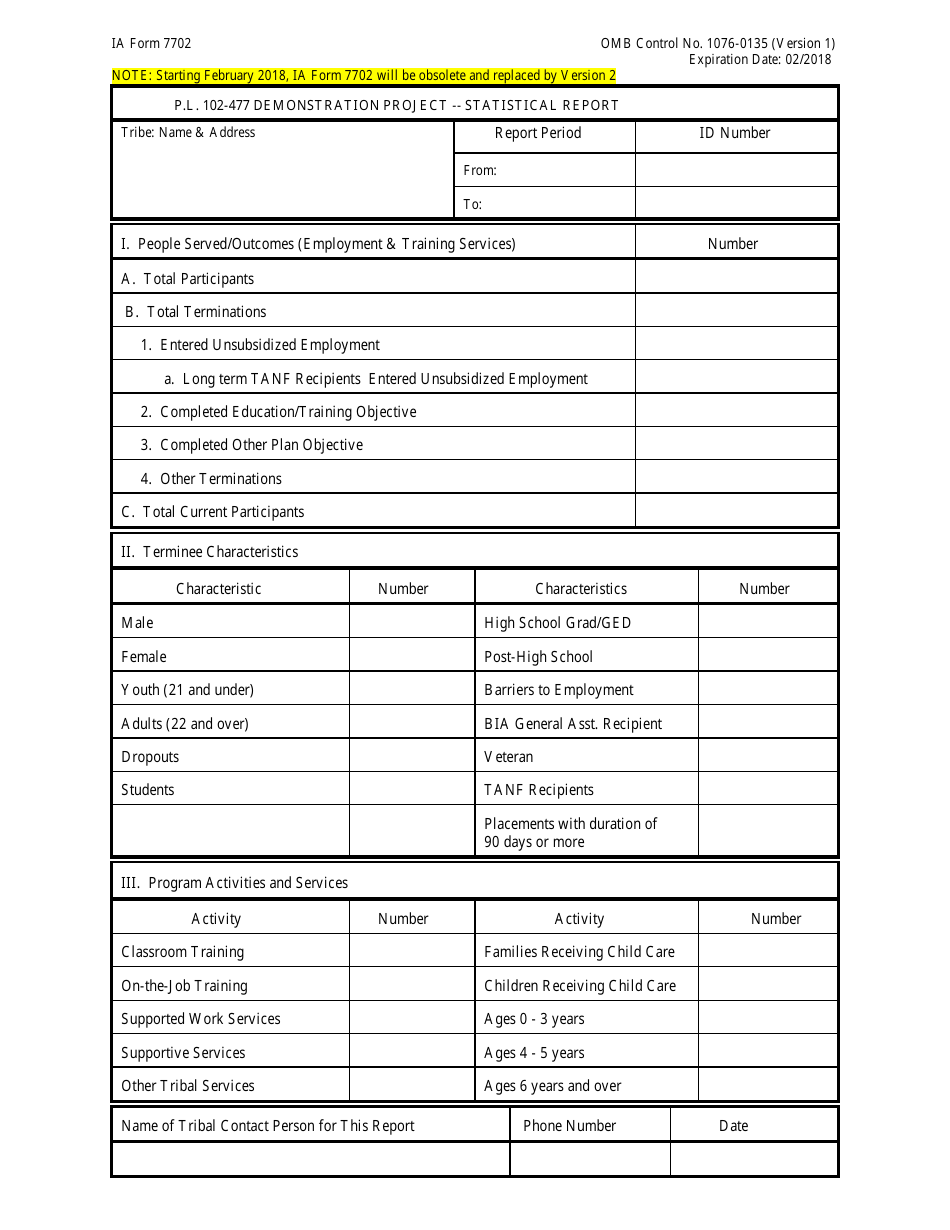BIA Form 7702 - Fill Out, Sign Online and Download Printable PDF ...
