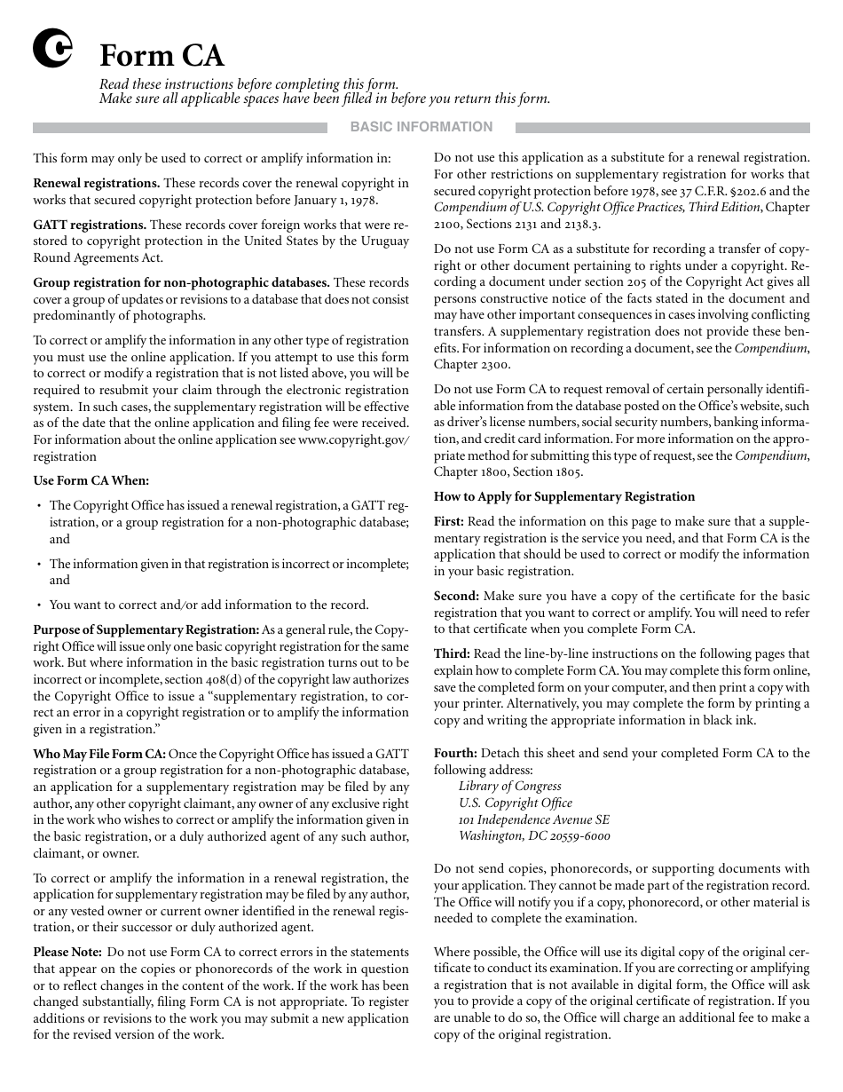 Form CA - Fill Out, Sign Online and Download Fillable PDF | Templateroller