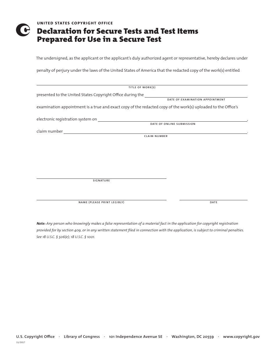 Declaration for Secure Tests and Test Items Prepared for Use in a ...