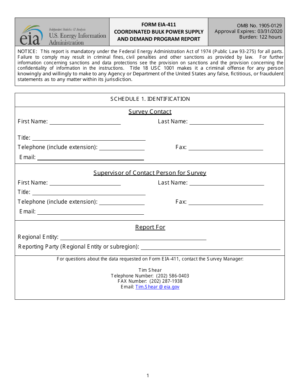 Form EIA-411 - Fill Out, Sign Online and Download Printable PDF ...