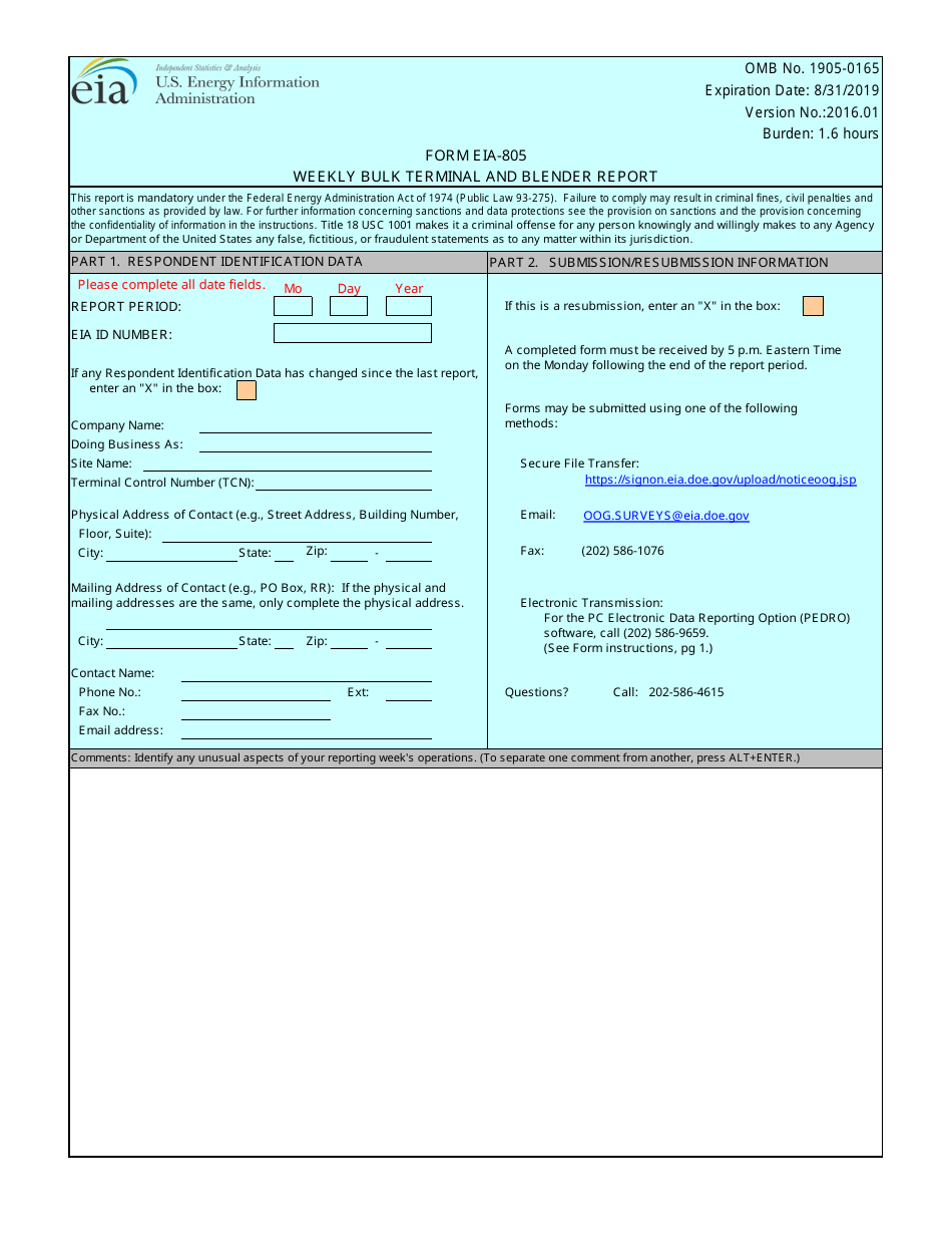 Form EIA-805 - Fill Out, Sign Online and Download Printable PDF ...