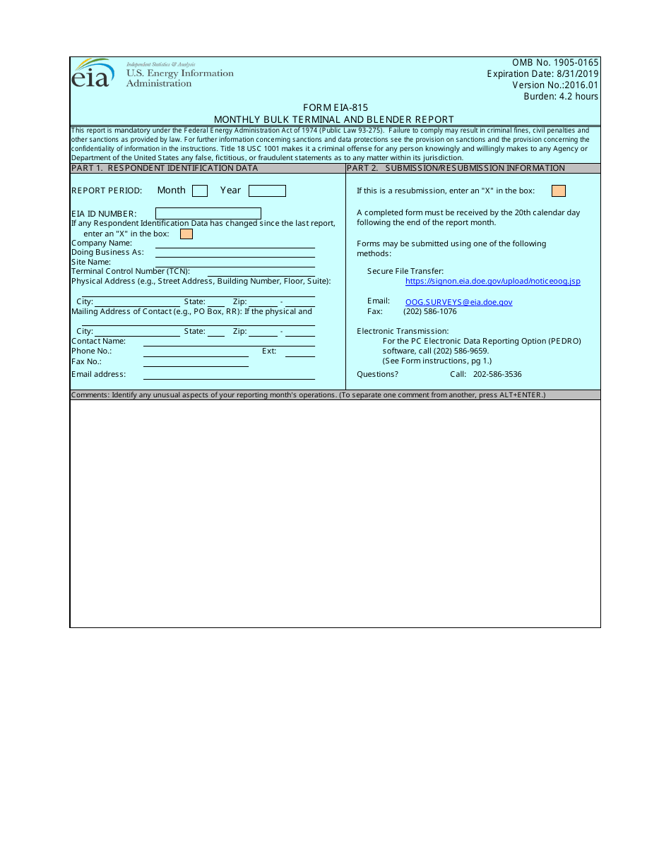 Form EIA-815 - Fill Out, Sign Online and Download Printable PDF ...