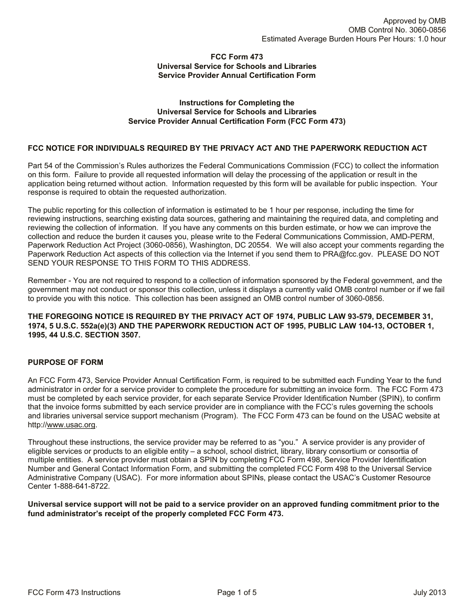 Download Instructions for FCC Form 473 Service Provider Annual ...