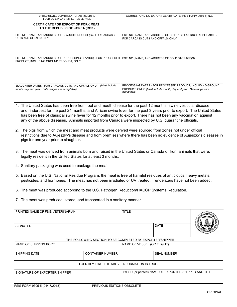 FSIS Form 9305-5 - Fill Out, Sign Online and Download Fillable PDF ...
