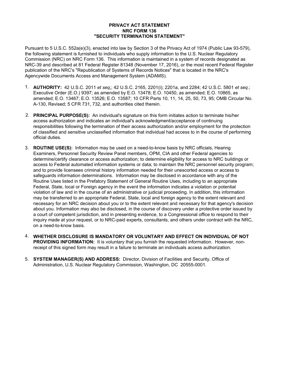 NRC Form 136 - Fill Out, Sign Online and Download Fillable PDF ...