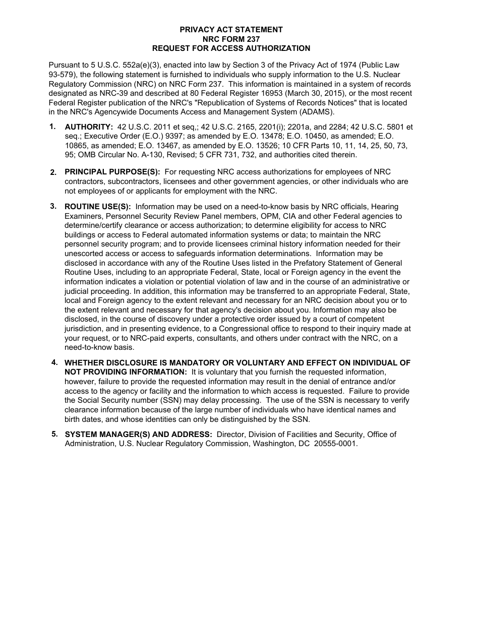 NRC Form 237 - Fill Out, Sign Online and Download Fillable PDF ...