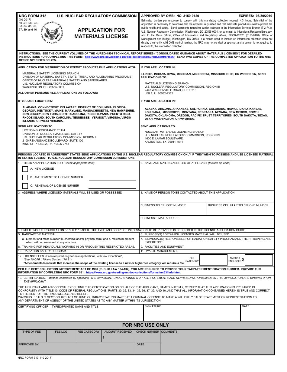 NRC Form 313 - Fill Out, Sign Online and Download Fillable PDF ...