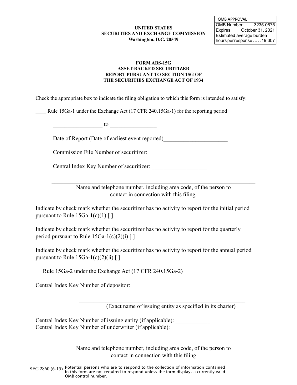 SEC Form 2860 (ABS-15G) - Fill Out, Sign Online and Download Printable ...