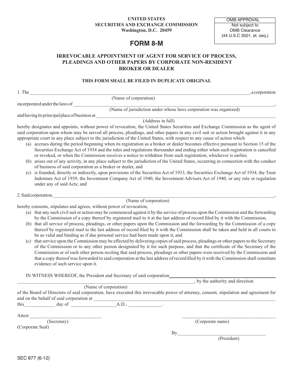 SEC Form 877 (8-M) - Fill Out, Sign Online and Download Printable PDF ...