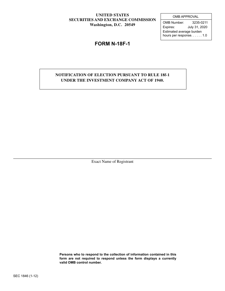 SEC Form 1846 (N-18F-1) - Fill Out, Sign Online and Download Fillable ...