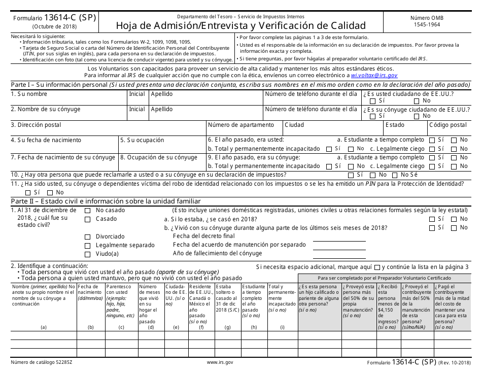 IRS Formulario 13614-C (SP) - Fill Out, Sign Online and Download ...