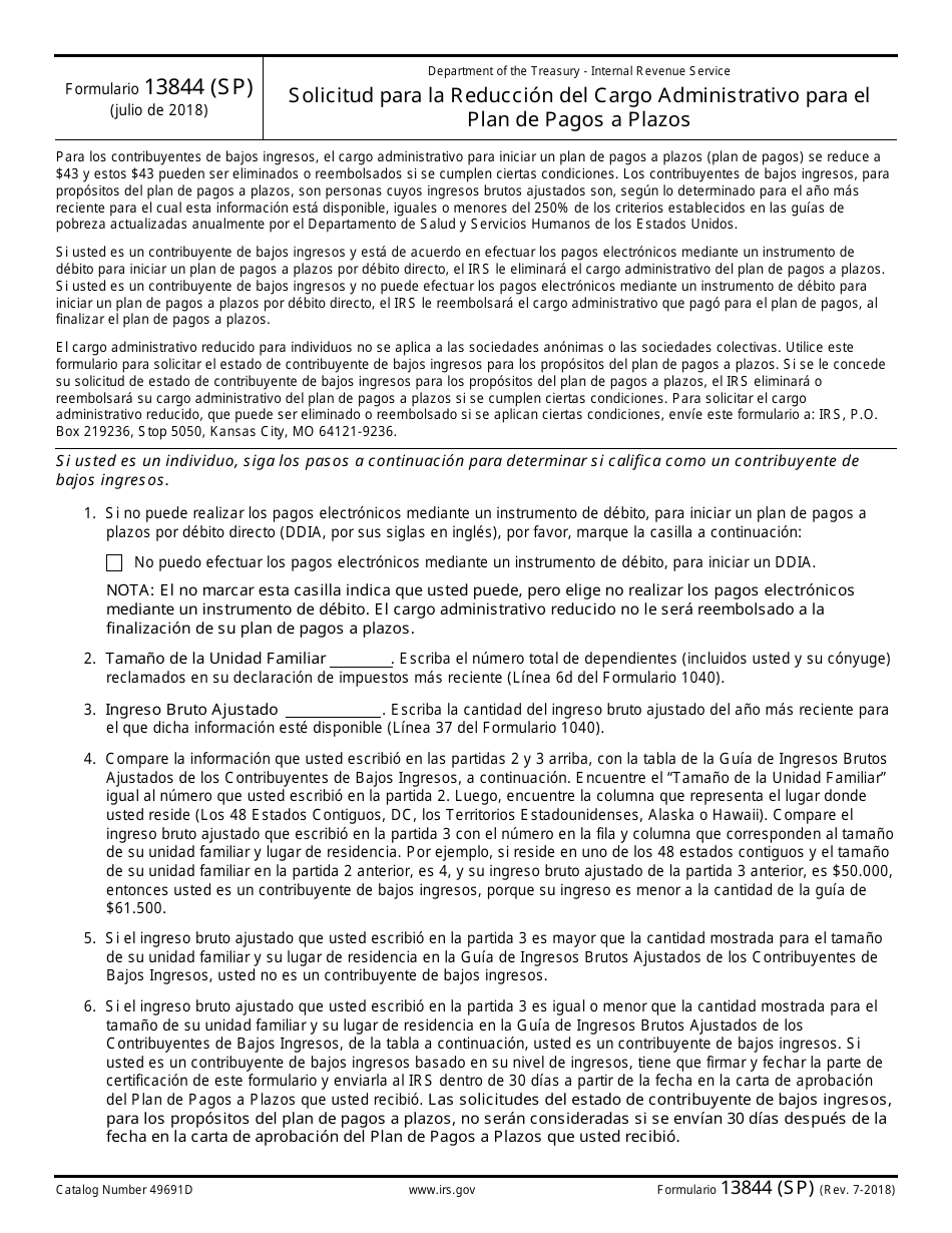 IRS Formulario 13844 (SP) - Fill Out, Sign Online and Download Fillable PDF (Spanish ...