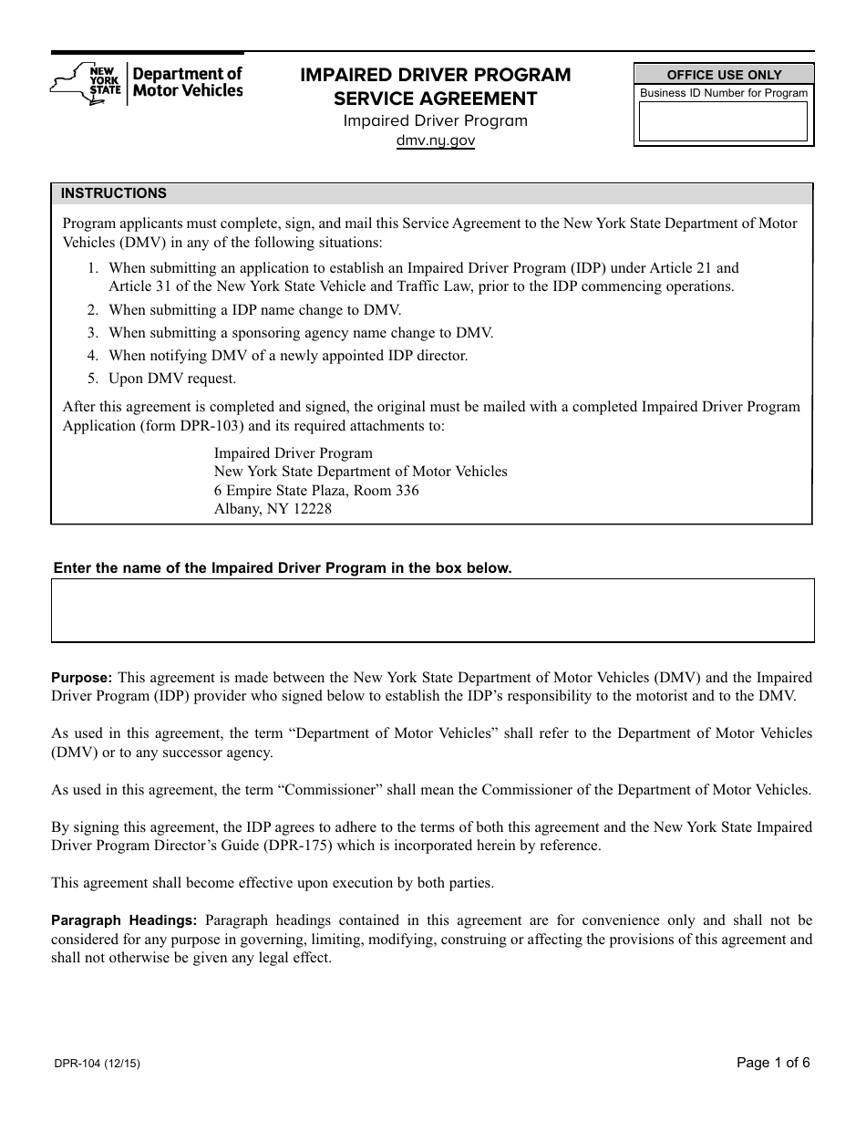 Form DPR-104 - Fill Out, Sign Online and Download Fillable PDF, New ...