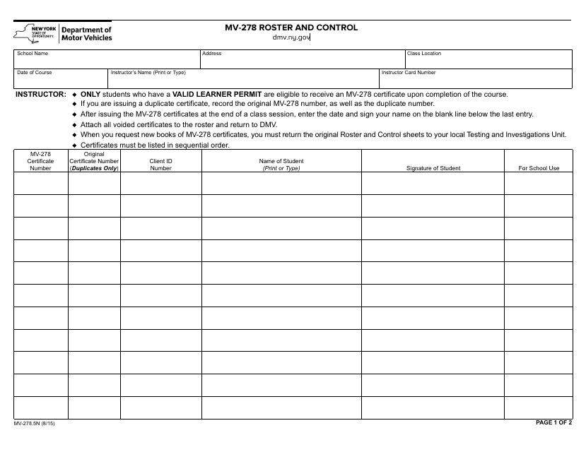 Form MV 278 5N Fill Out Sign Online And Download Fillable PDF New Form MV 278 5N Fill Out Sign Online And Download Fillable PDF New