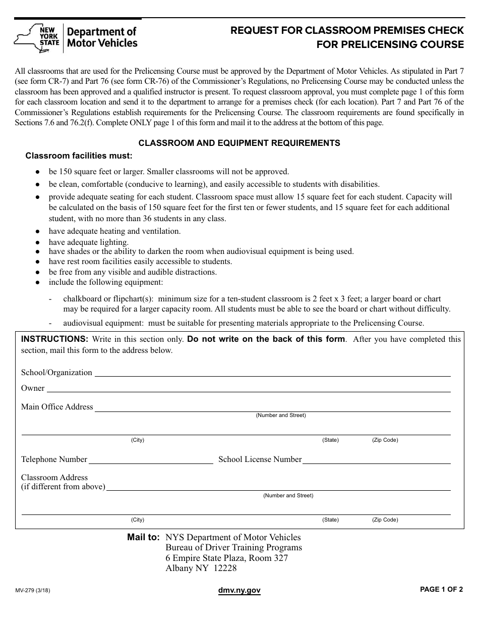 Form MV-279 - Fill Out, Sign Online and Download Fillable PDF, New York ...