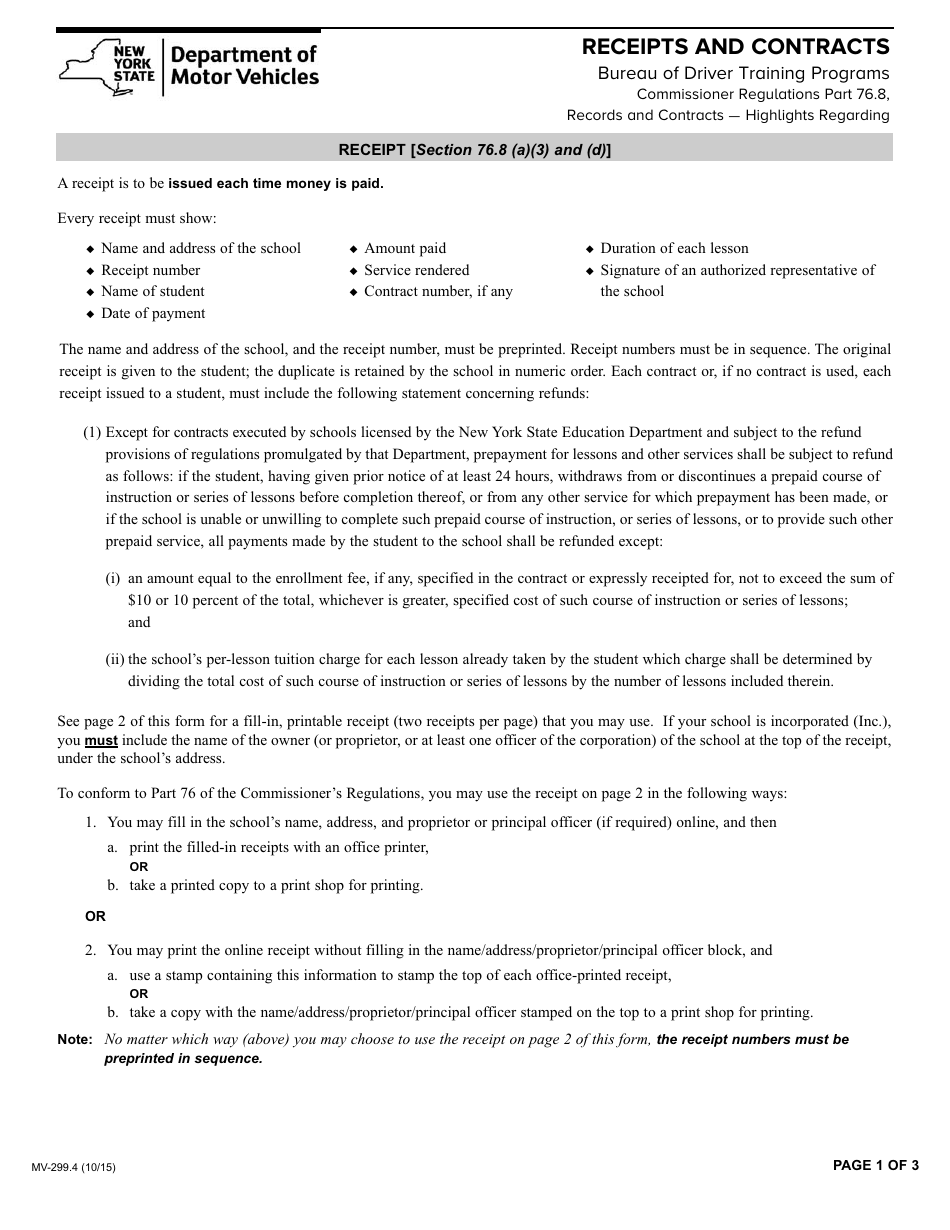 Form MV-299.4 - Fill Out, Sign Online and Download Fillable PDF, New ...