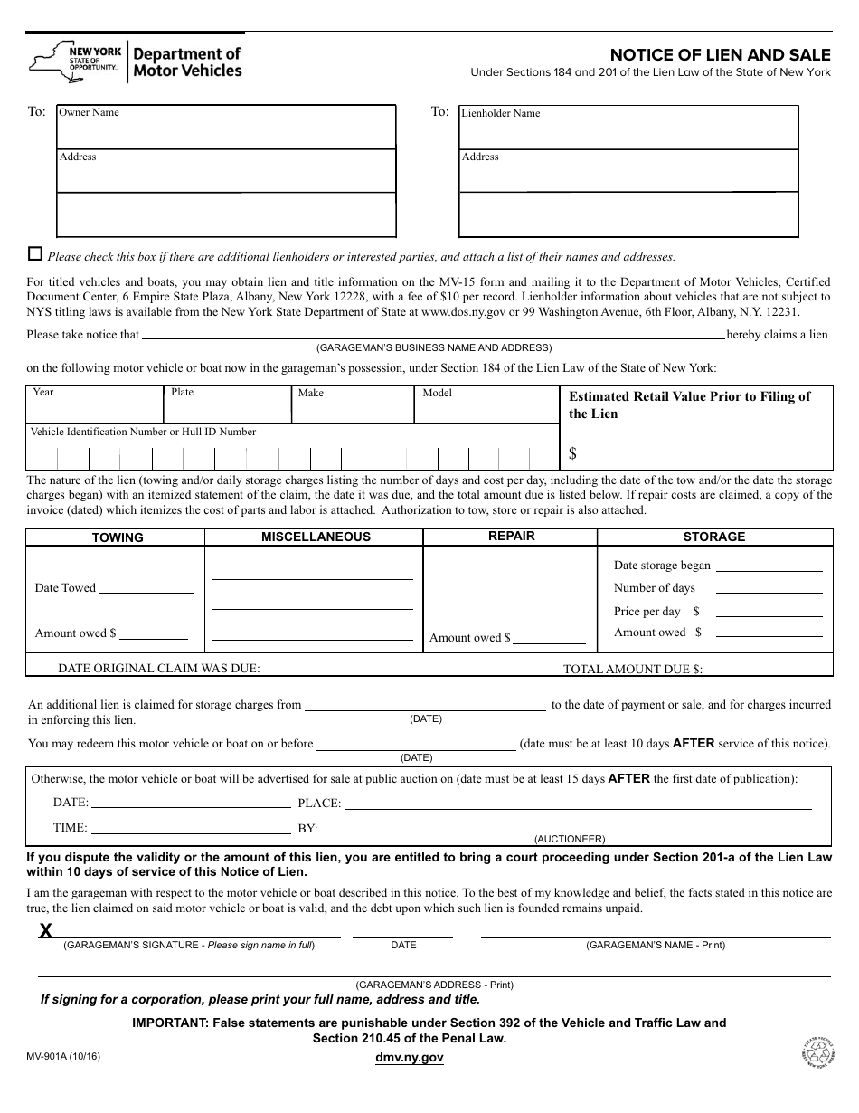 Form MV-901A - Fill Out, Sign Online and Download Fillable PDF, New ...