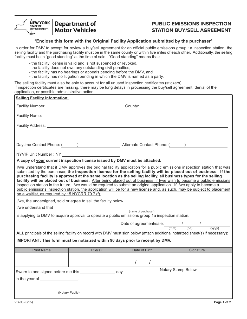 Form VS-95 - Fill Out, Sign Online and Download Fillable PDF, New York ...