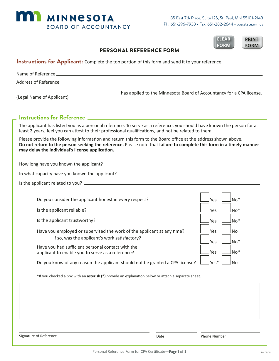 Minnesota Personal Reference Form - Fill Out, Sign Online and Download ...
