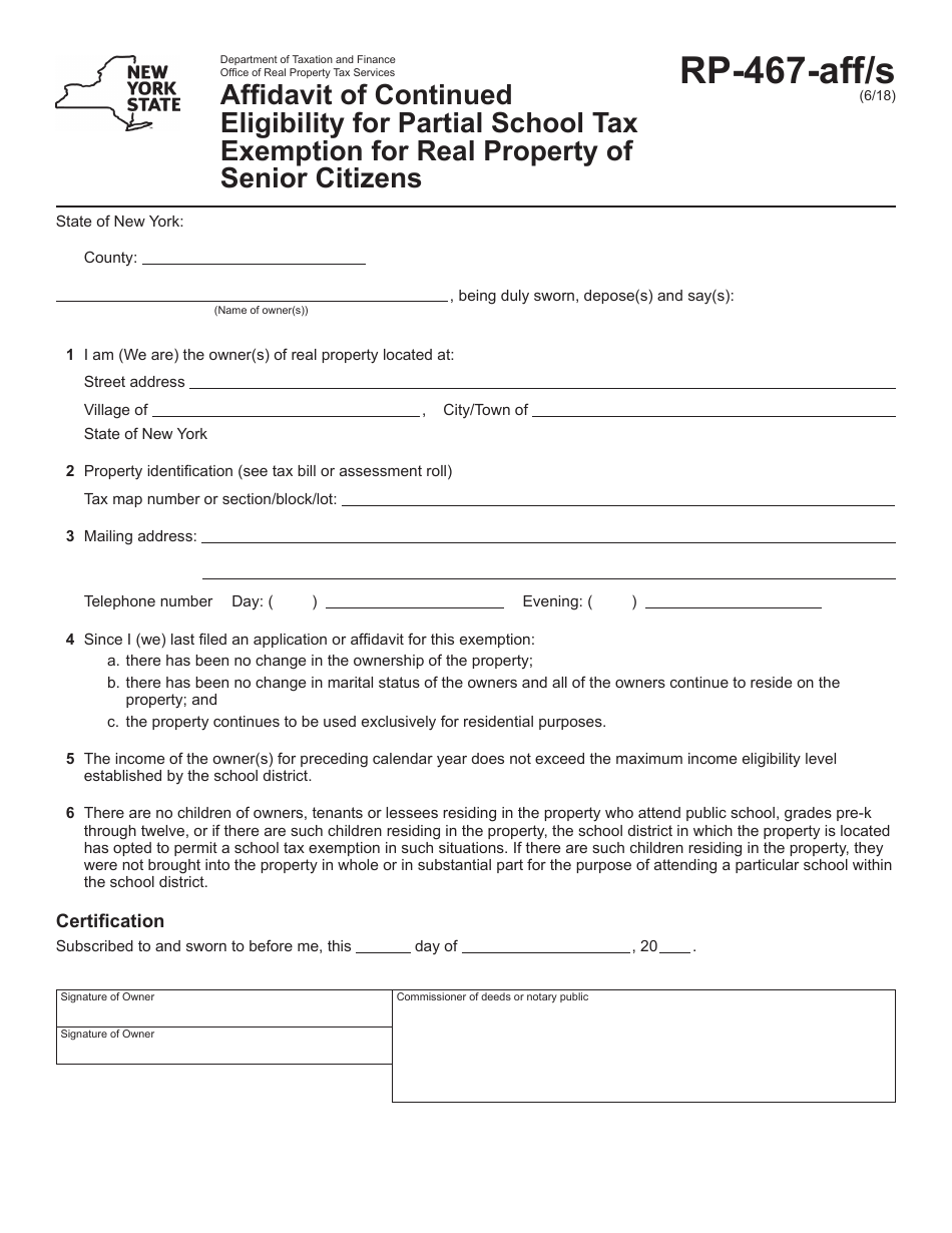 Form RP-467-AFF/S - Fill Out, Sign Online and Download Fillable PDF ...