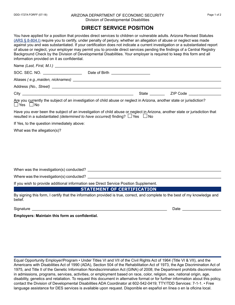 Form DDD-1727A FORFF - Fill Out, Sign Online and Download Fillable PDF ...