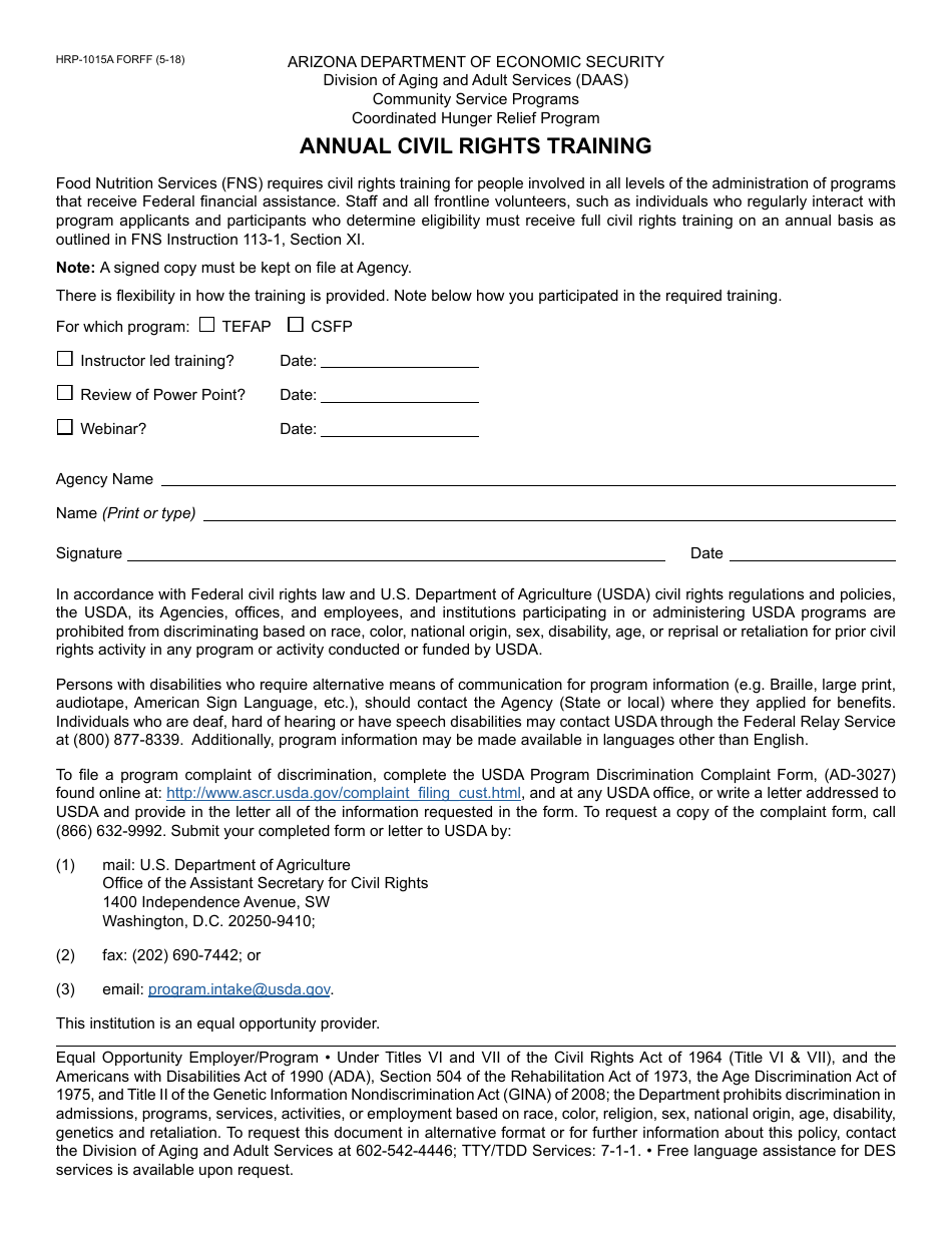 Form HRP-1015A FORFF - Fill Out, Sign Online and Download Fillable PDF ...