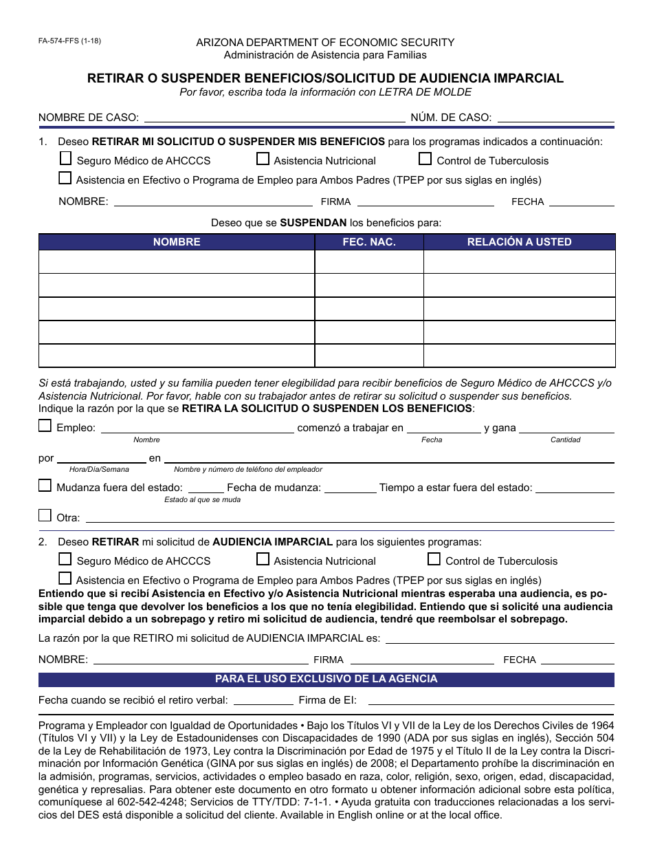 Formulario FA-574-FFS - Fill Out, Sign Online and Download Fillable PDF ...