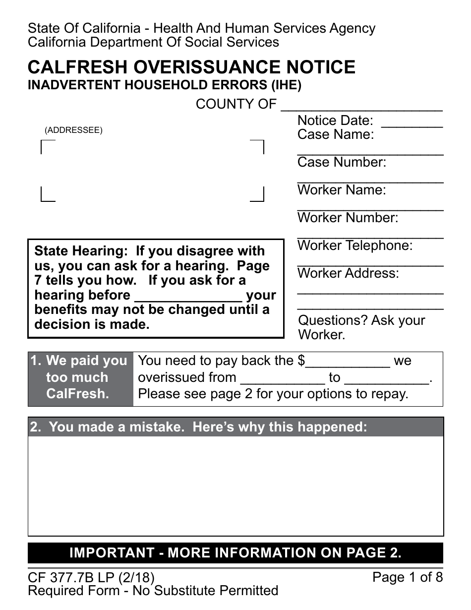 Form CF377.7B LP - Fill Out, Sign Online and Download Printable PDF ...