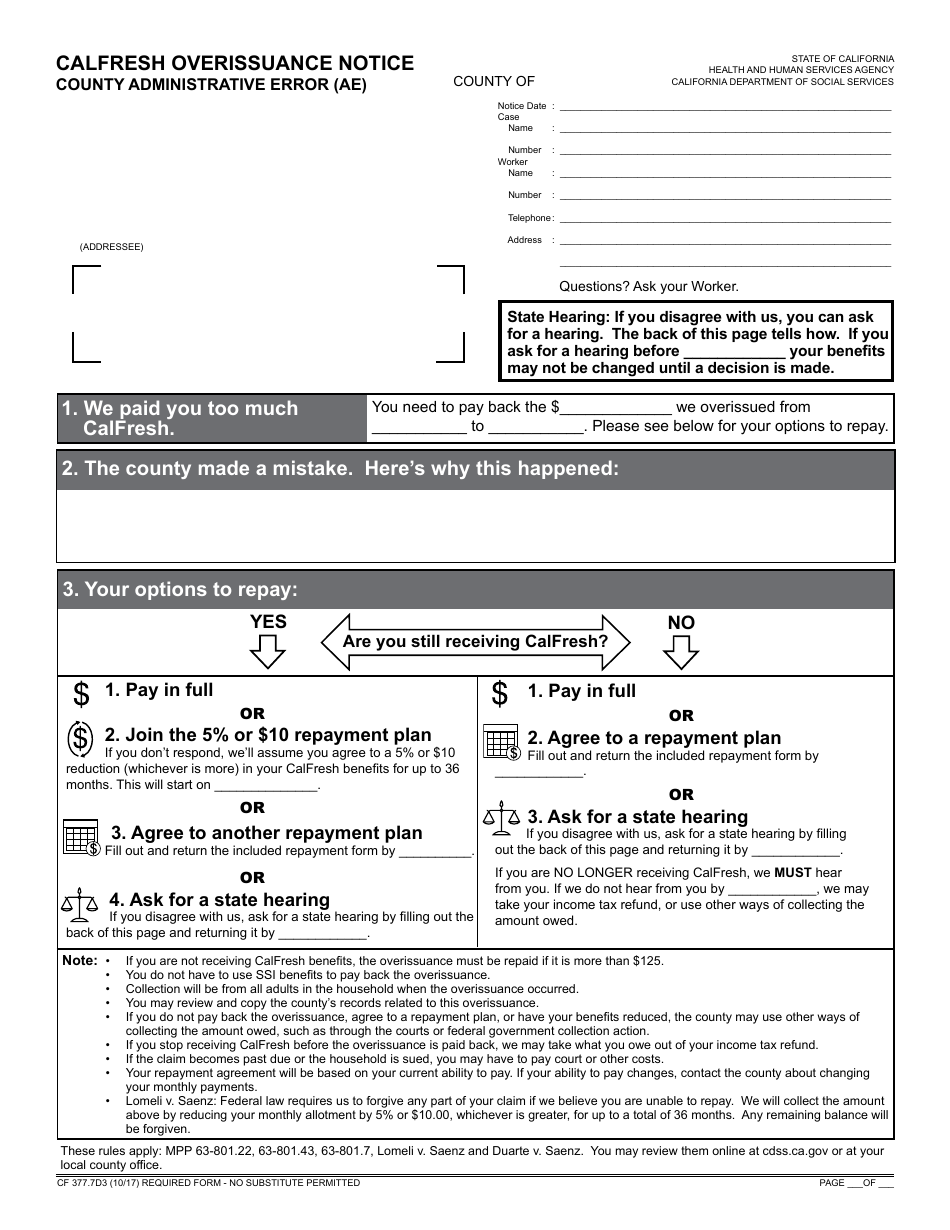 Form CF377.7D3 - Fill Out, Sign Online and Download Fillable PDF ...