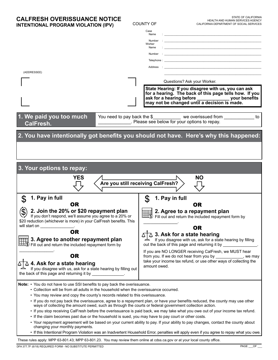 Form CF377.7F - Fill Out, Sign Online and Download Fillable PDF ...
