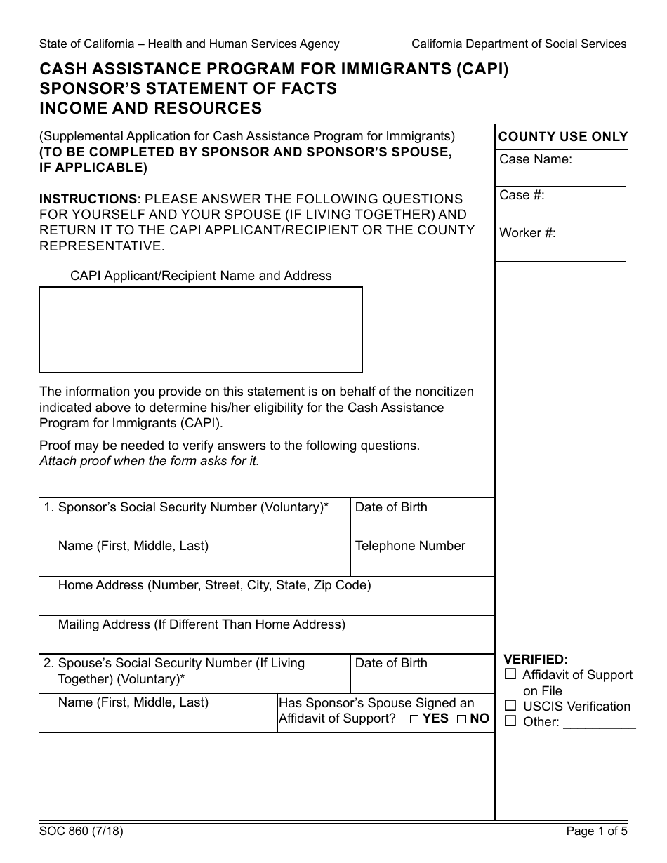 Form SOC860 - Fill Out, Sign Online and Download Fillable PDF ...