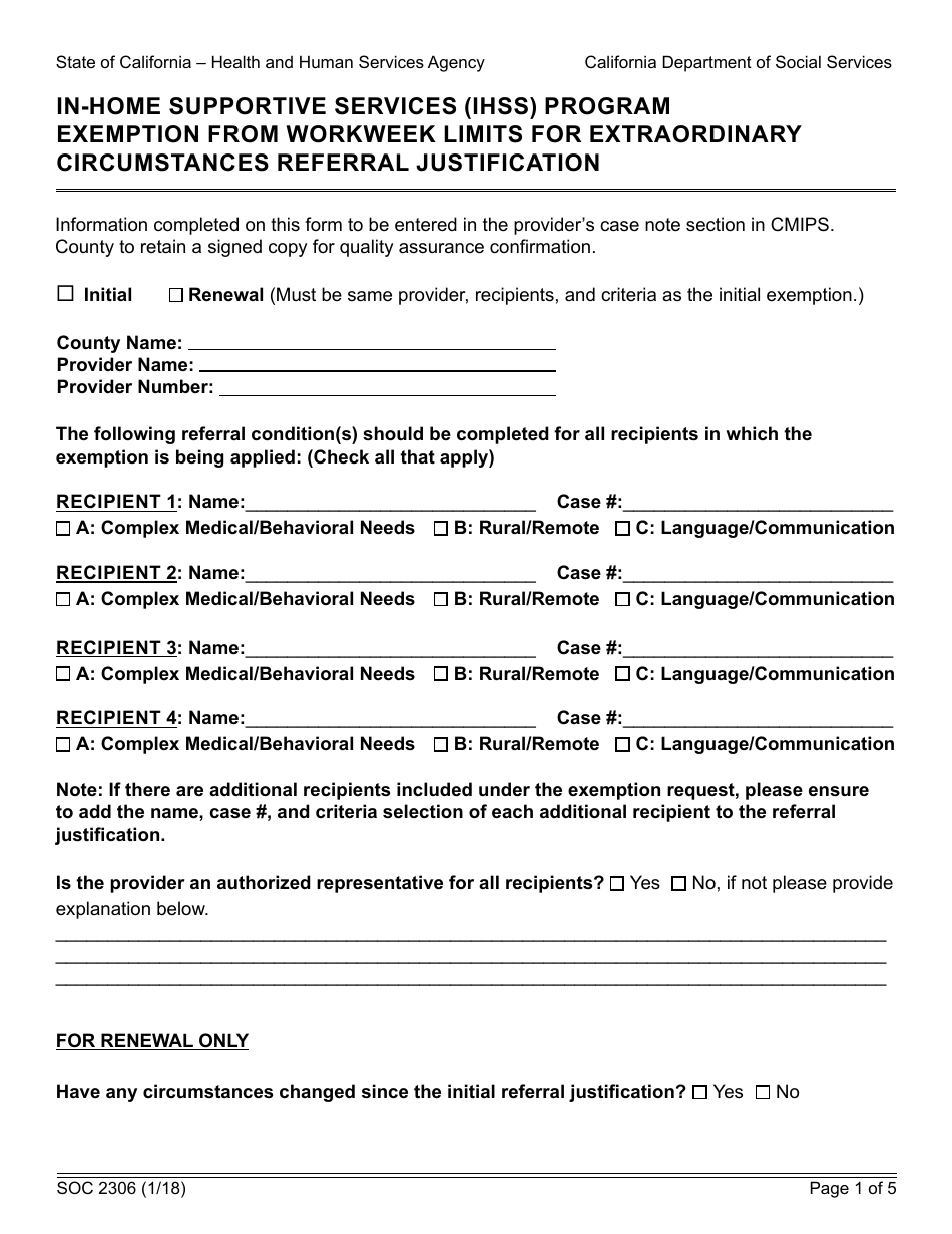 Form SOC2306 - Fill Out, Sign Online and Download Fillable PDF ...