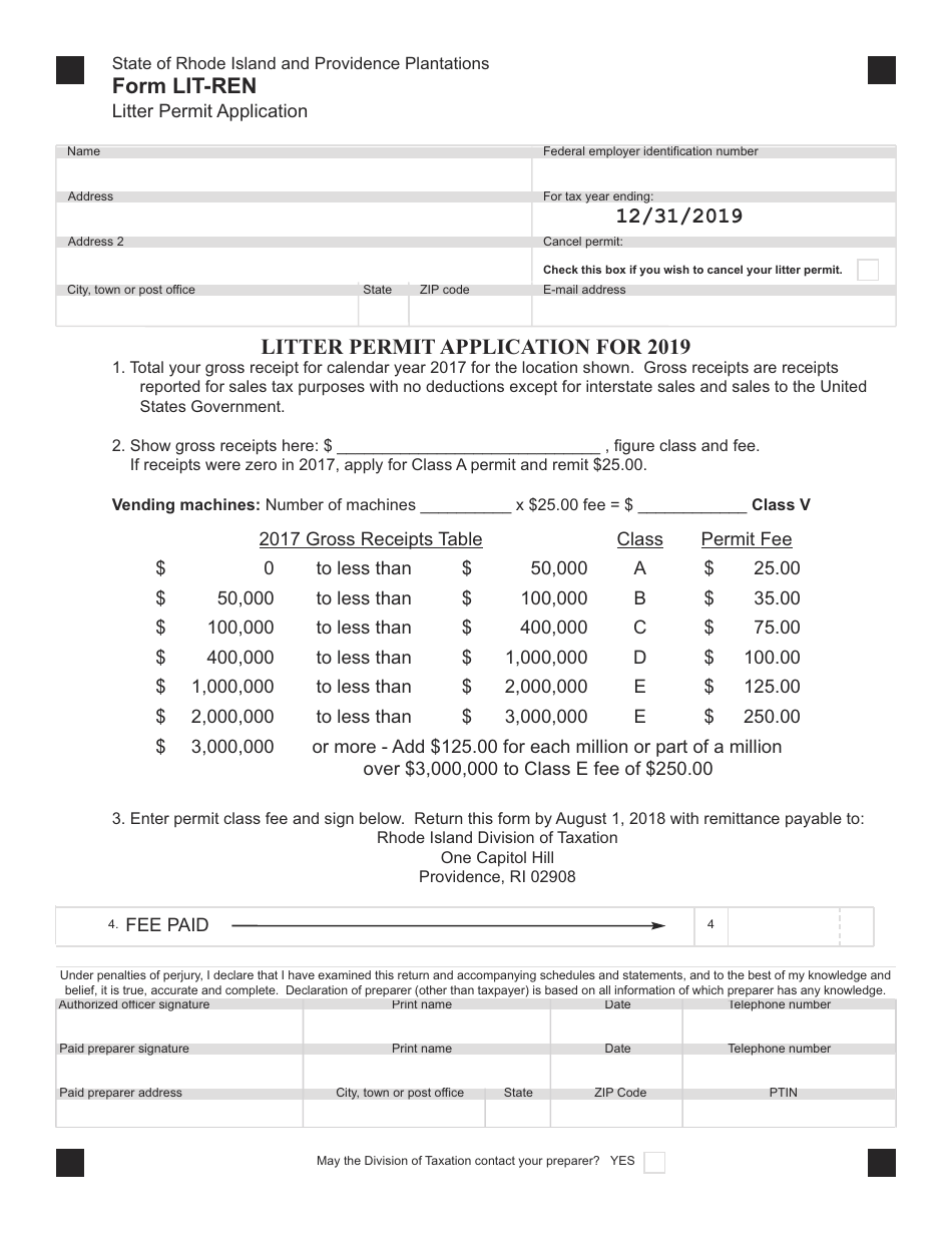 Form LIT-REN - 2019 - Fill Out, Sign Online and Download Printable PDF ...