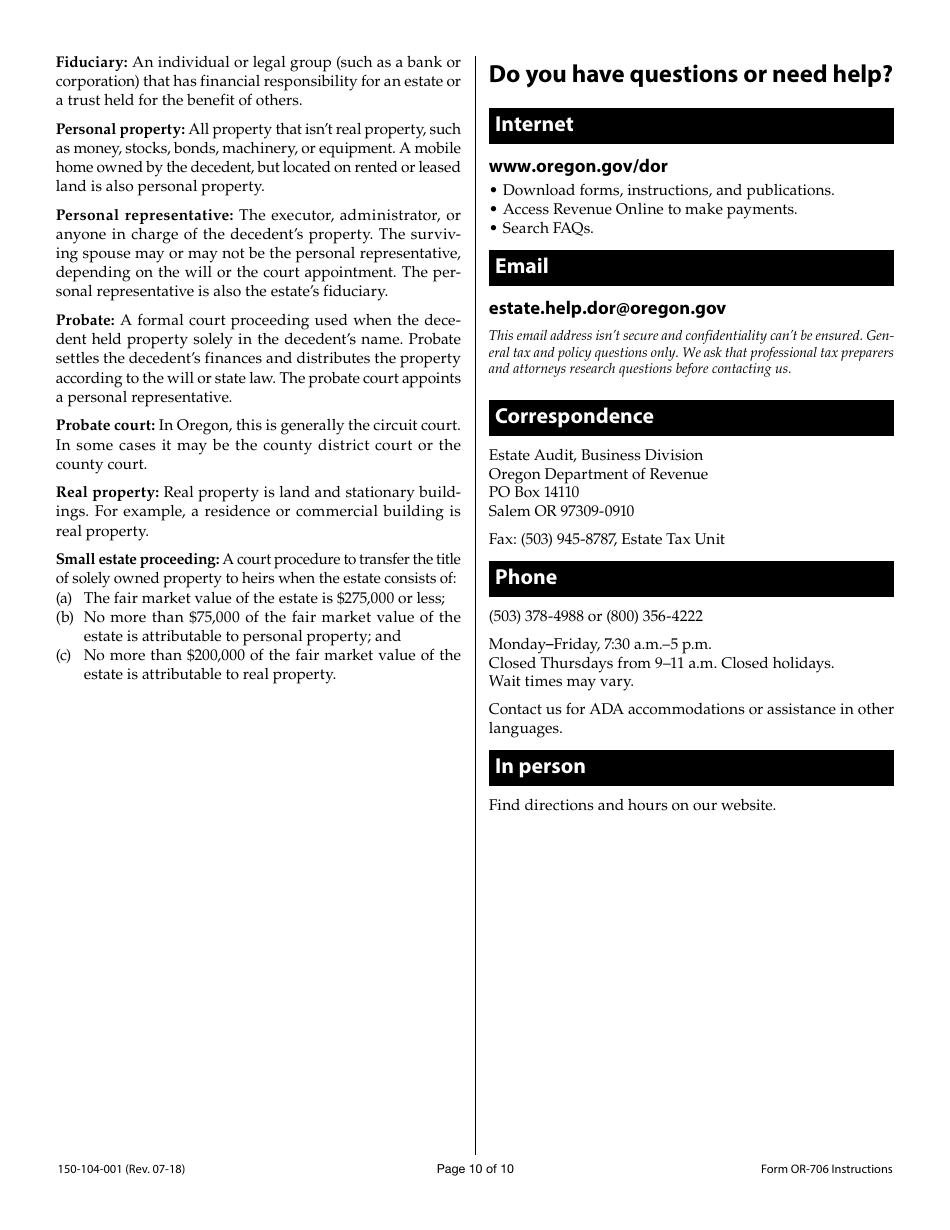 Form OR-706 (150-104-001) - Fill Out, Sign Online and Download Fillable ... Form OR-706 (150-104-001) - Fill Out, Sign Online and Download Fillable ...