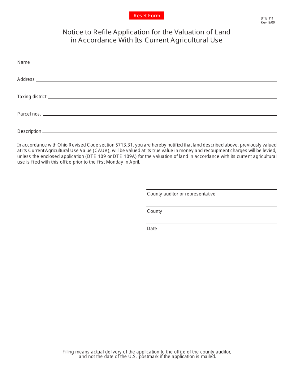Form DTE111 - Fill Out, Sign Online and Download Fillable PDF, Ohio ...