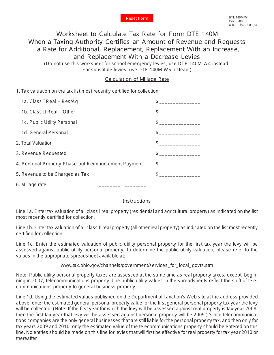Form DTE140M-W1 - Fill Out, Sign Online and Download Fillable PDF, Ohio ...