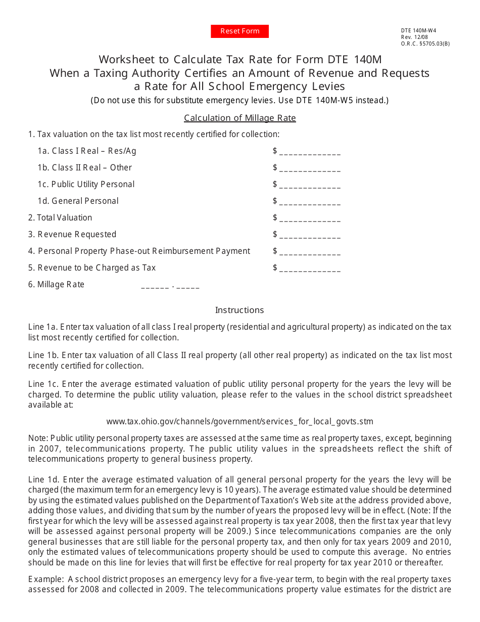 Form DTE140M-W4 - Fill Out, Sign Online and Download Fillable PDF, Ohio ...