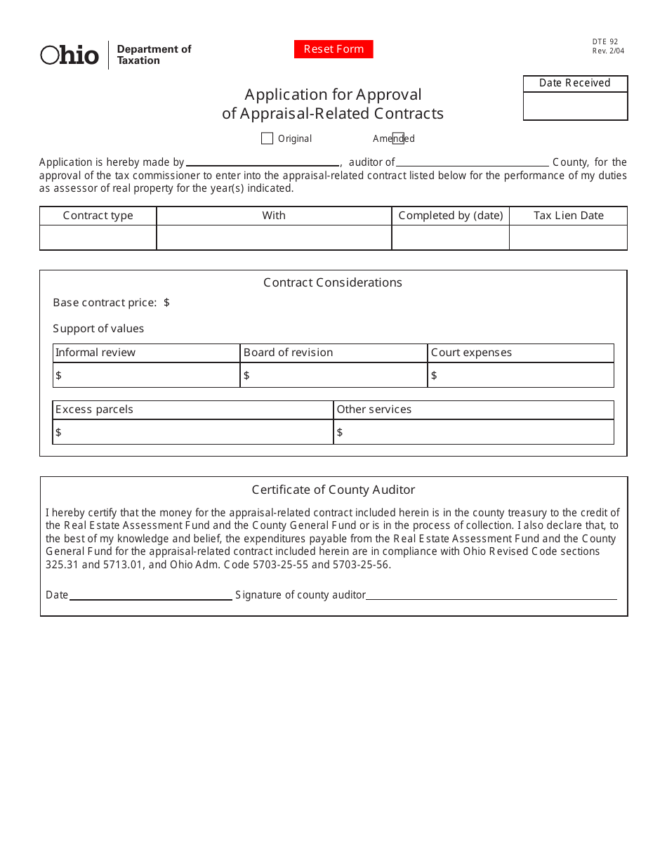 Form DTE92 - Fill Out, Sign Online and Download Fillable PDF, Ohio ...