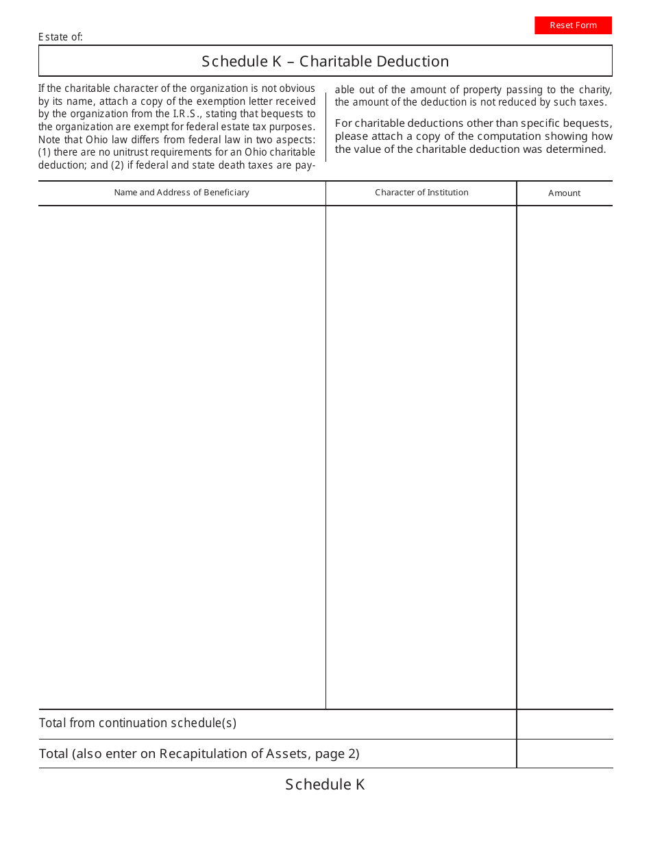 Ohio Charitable Deduction - Fill Out, Sign Online and Download PDF ...