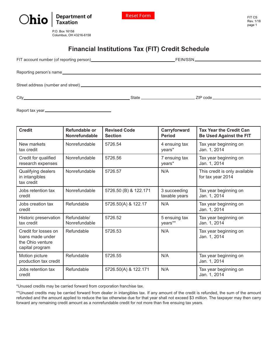Form FIT CS - Fill Out, Sign Online and Download Fillable PDF, Ohio ...