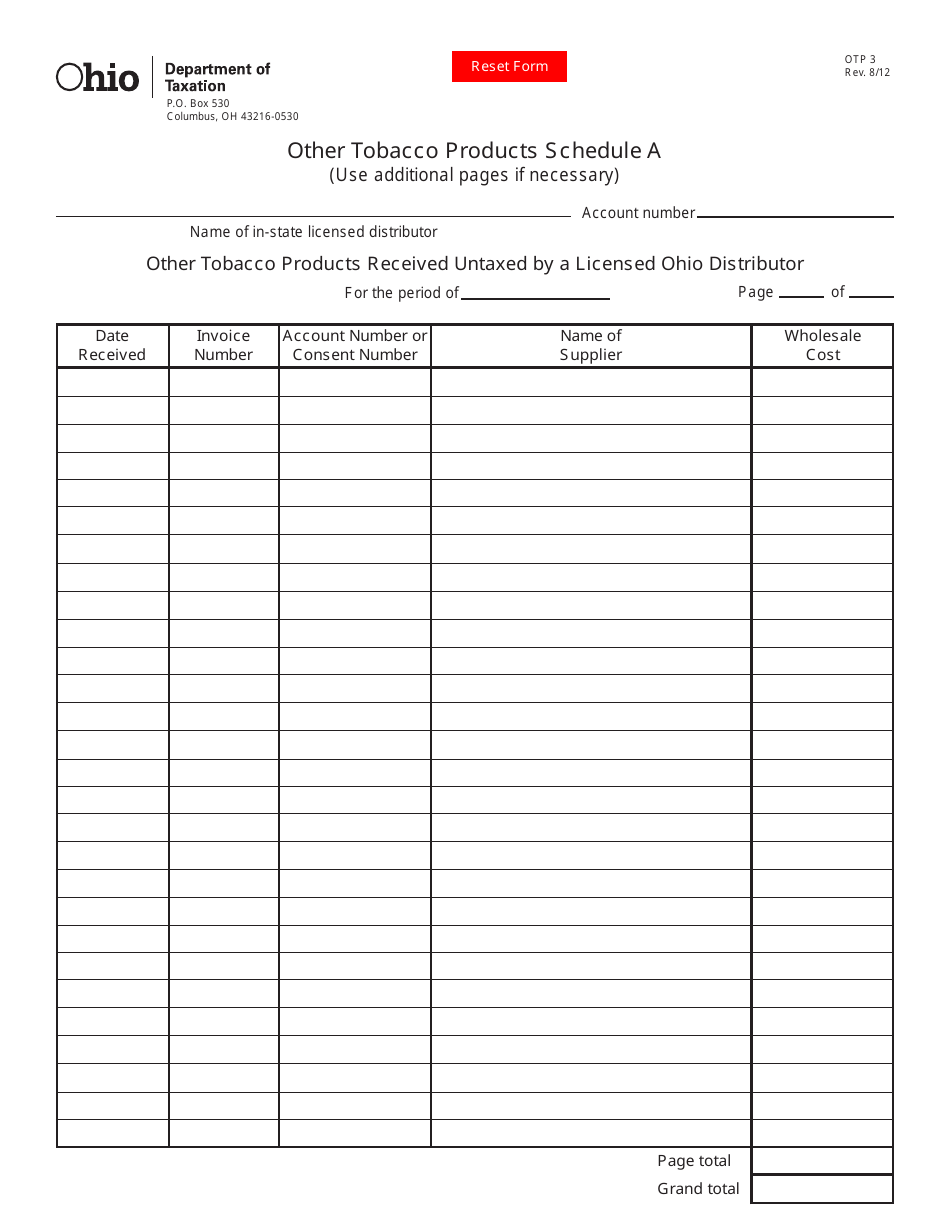 Form OTP-3 - Fill Out, Sign Online and Download Fillable PDF, Ohio ...