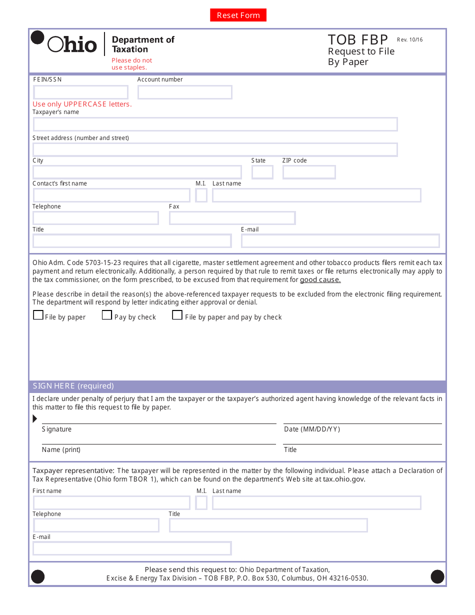Form TOB FBP - Fill Out, Sign Online and Download Fillable PDF, Ohio ...