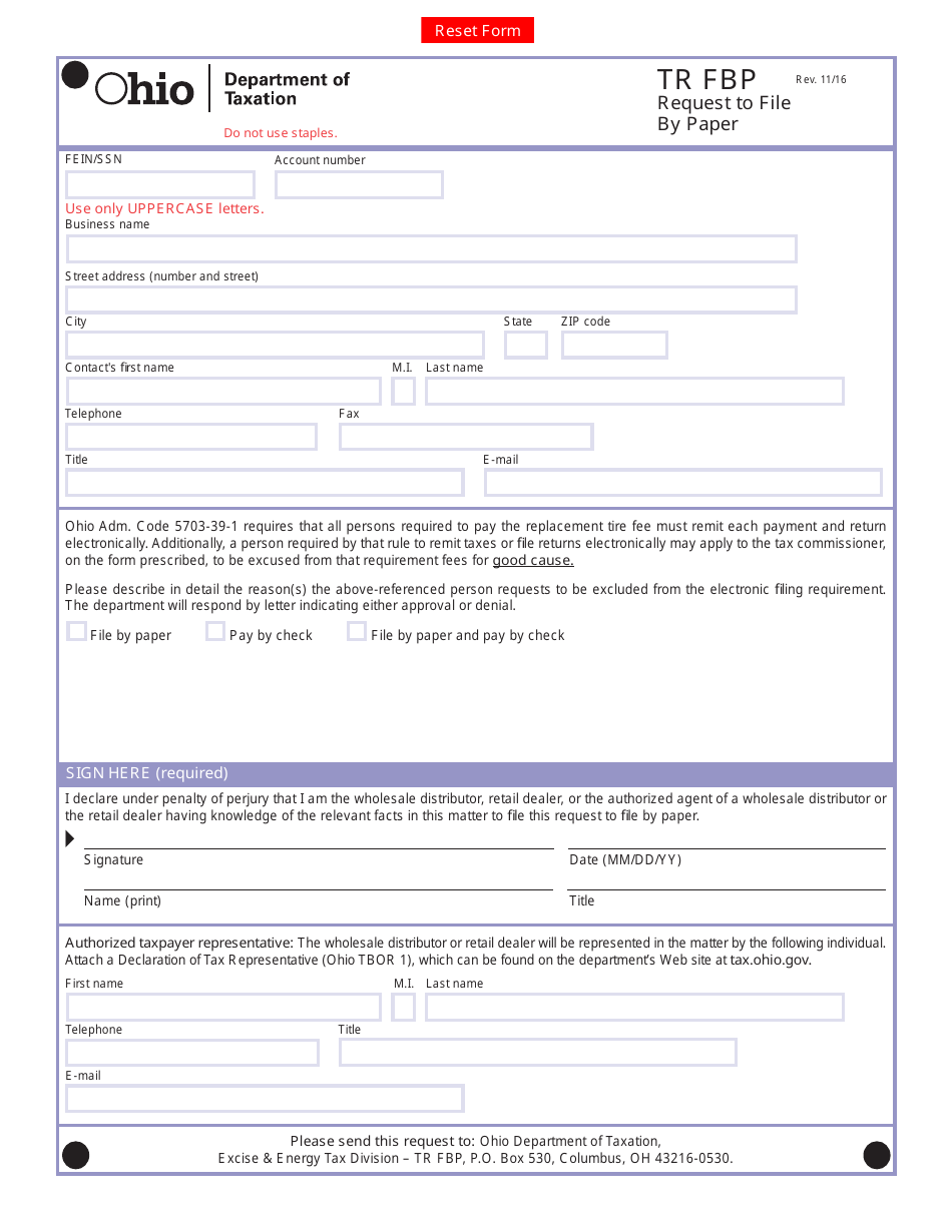 Form TR FBP - Fill Out, Sign Online and Download Fillable PDF, Ohio ...
