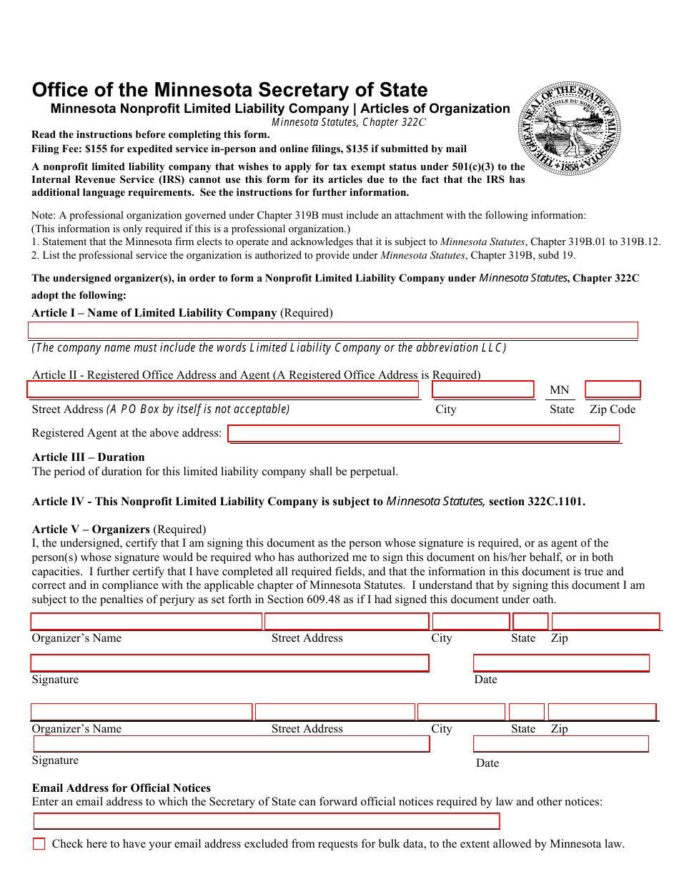 Minnesota Minnesota Nonprofit Limited Liability Company Articles of ...