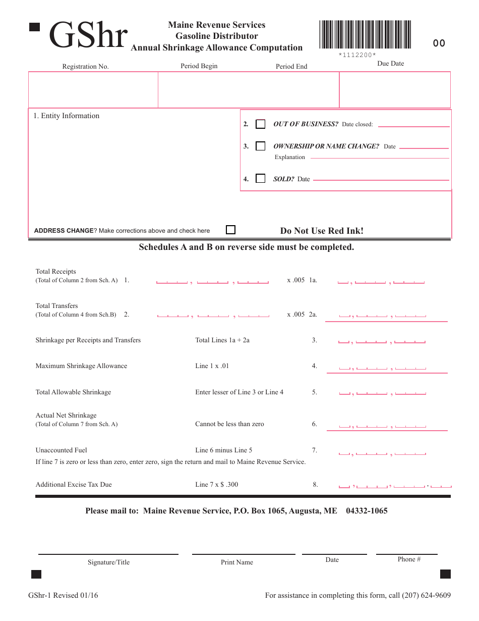 Form GSHR-1 - Fill Out, Sign Online and Download Fillable PDF, Maine ...