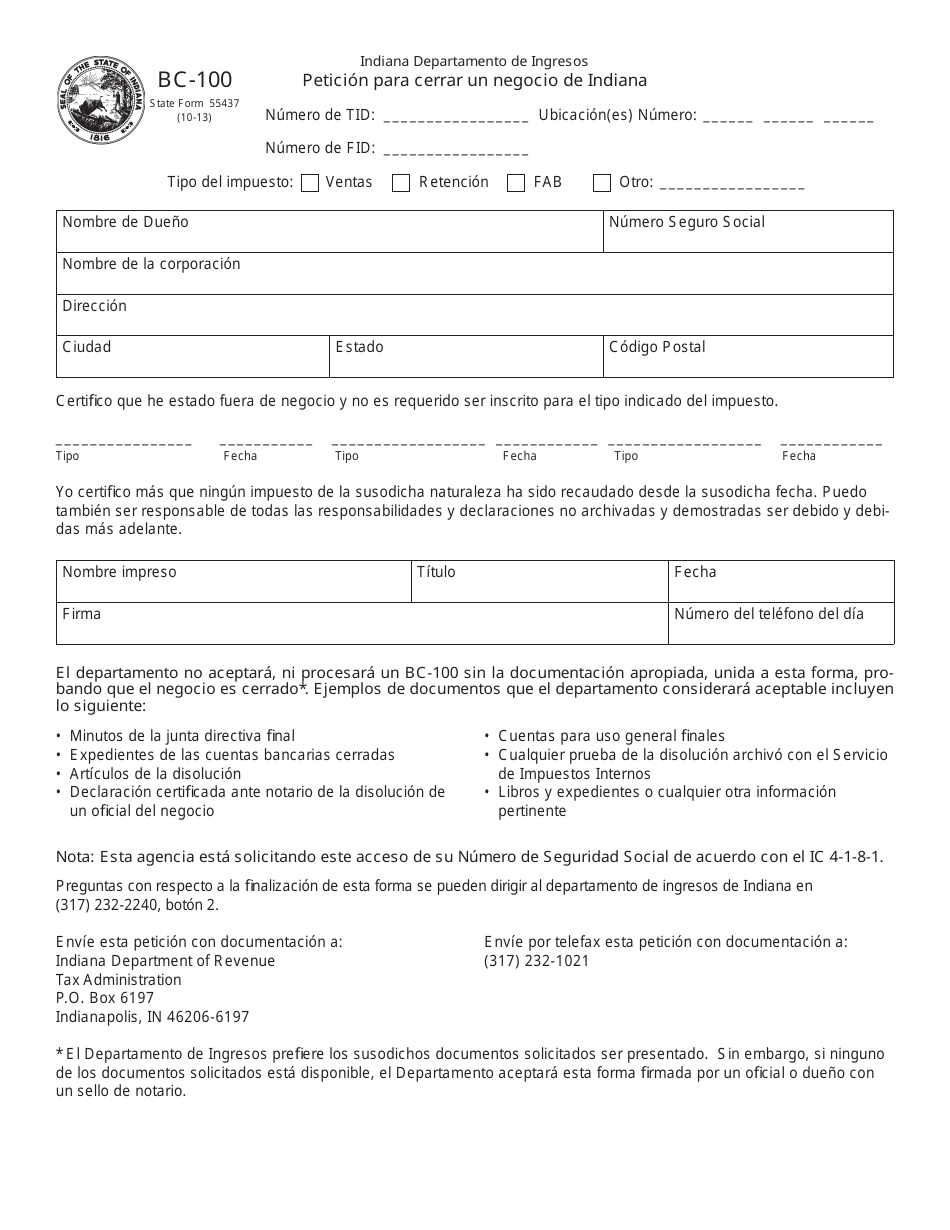 Formulario del Estado 55437 (BC-100) - Fill Out, Sign Online and ...